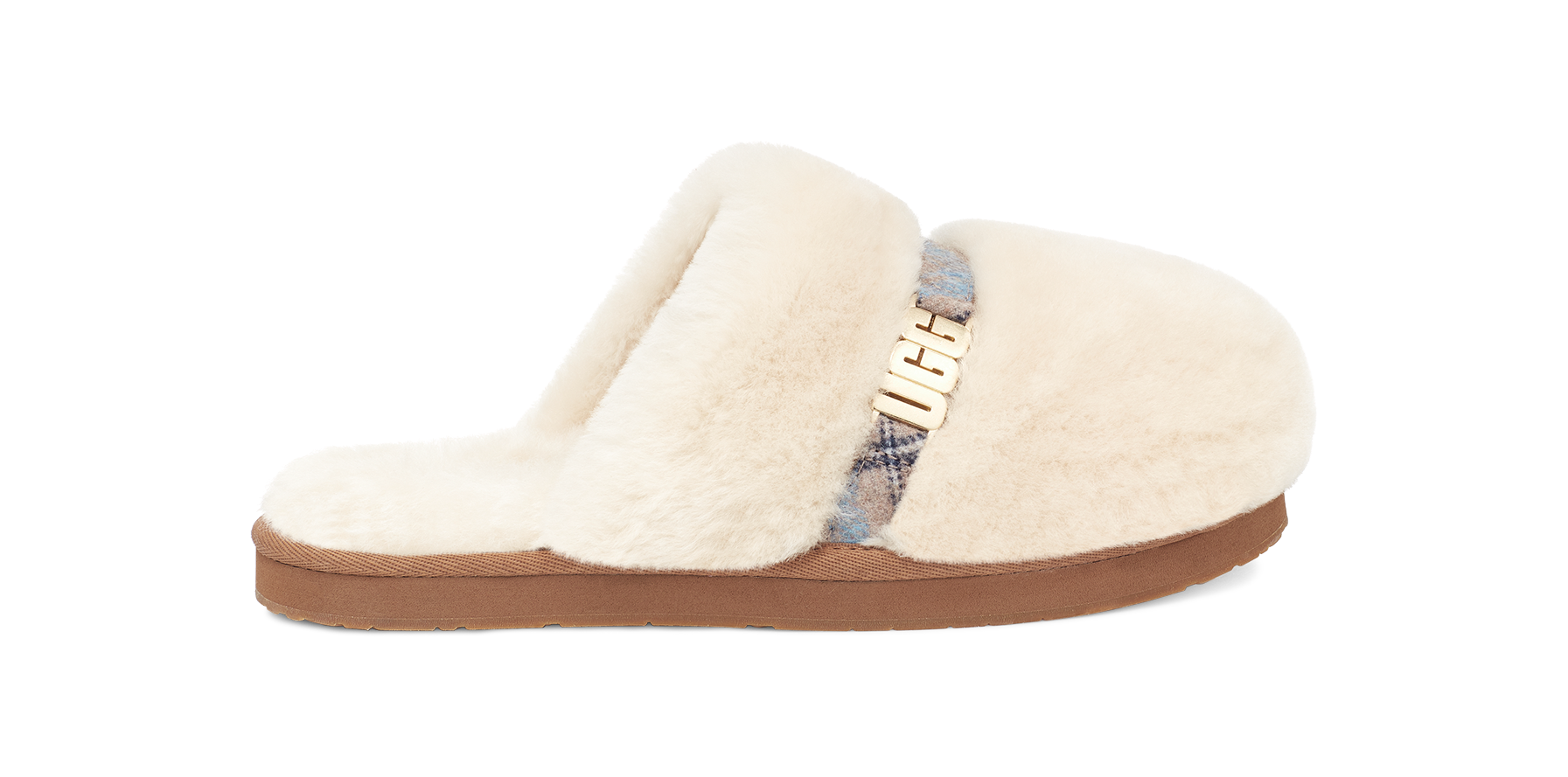 UGG Womens Dalla Plaid Sheepskin Slippers in Chestnut, Size 5 by UGG
